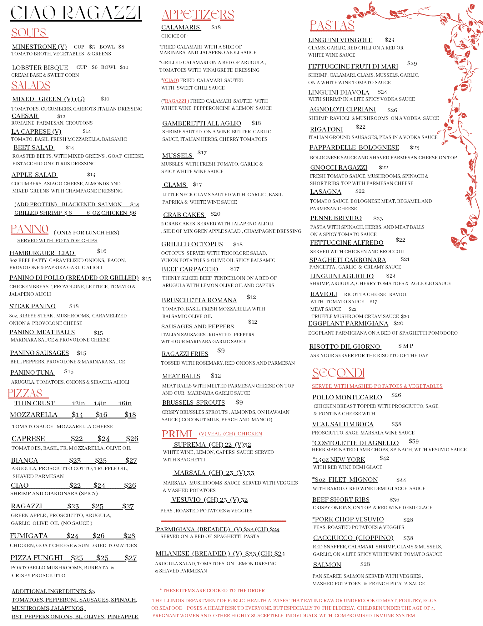Authentic Italian Menu | Ciao Ragazzi Chicago - Discover Exquisite ...
